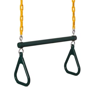 outdoor playground gym heavy duty kids fun hanging trapeze bar, green steel bar and yellow chain swing playsets