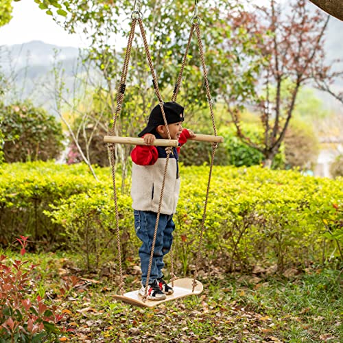 Natural Wooden Outdoor Patio Playground Kids Hanging Adjustable Stand Up Skateboard Swing, Tree Curved Swing Board