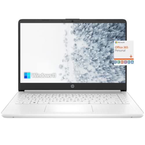 HP Latest Stream 14" HD Laptop, Intel Celeron Processor, 4GB Memory, 64GB eMMC Storage, Fast Charge, HDMI, Up to 11 Hours Long Battery Life, Office 365 1-Year, Win 11 S, Microfiber Bundle, White