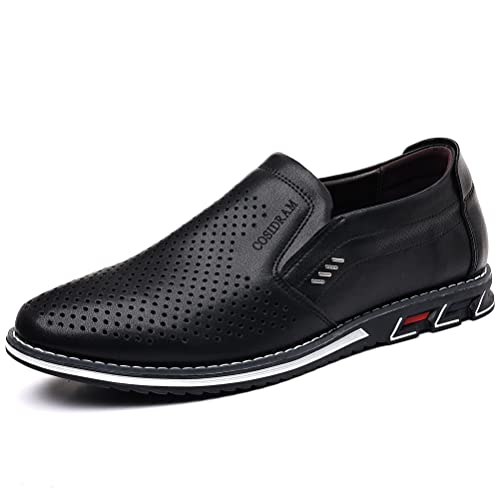 COSIDRAM Mens Casual Shoes Slip on Loafers Lightweight Hollow Out Breathable Male Shoes Black 10.5