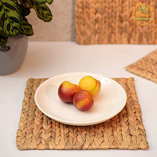 Jaipur Special Home Jute Braided Square Placemats 14x14 Inches - Natural Reversible Mats for Dining Table Woven Placemats Farmhouse Placemats (Set of 8)