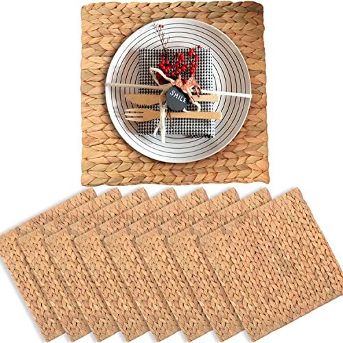 Jaipur Special Home Jute Braided Square Placemats 14x14 Inches - Natural Reversible Mats for Dining Table Woven Placemats Farmhouse Placemats (Set of 8)