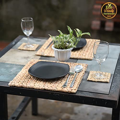 Jaipur Special Home Jute Braided Square Placemats 14x14 Inches - Natural Reversible Mats for Dining Table Woven Placemats Farmhouse Placemats (Set of 8)