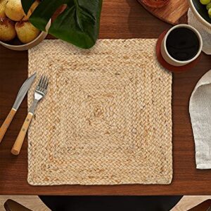 Jaipur Special Home Jute Braided Square Placemats 14x14 Inches - Natural Reversible Mats for Dining Table Woven Placemats Farmhouse Placemats (Set of 8)