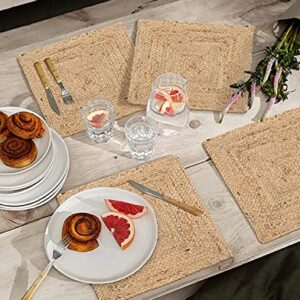 Jaipur Special Home Jute Braided Square Placemats 14x14 Inches - Natural Reversible Mats for Dining Table Woven Placemats Farmhouse Placemats (Set of 8)