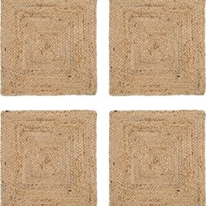 Jaipur Special Home Jute Braided Square Placemats 14x14 Inches - Natural Reversible Mats for Dining Table Woven Placemats Farmhouse Placemats (Set of 8)