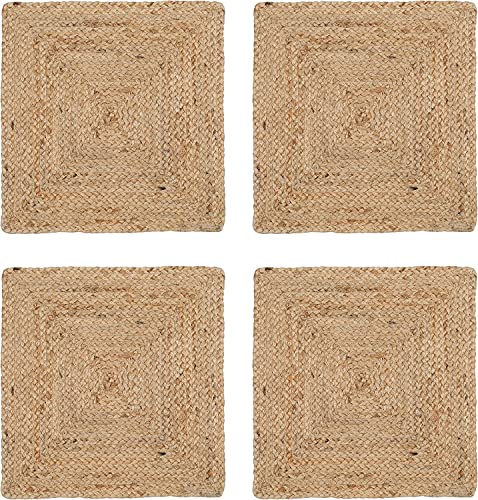 Jaipur Special Home Jute Braided Square Placemats 14x14 Inches - Natural Reversible Mats for Dining Table Woven Placemats Farmhouse Placemats (Set of 8)