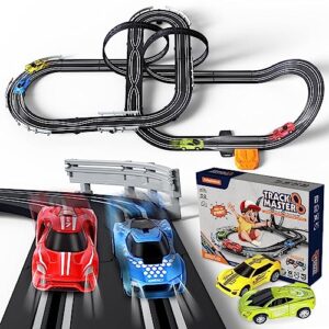 Slot Car Race Track Sets for Boys Kids,Battery or Electric Race Car Track with 4 High-Speed Slot Cars and 2 Hand Controllers,Dual Racing Game Lap Counter Circular Overpass Track Toys Age 6 7 8-12