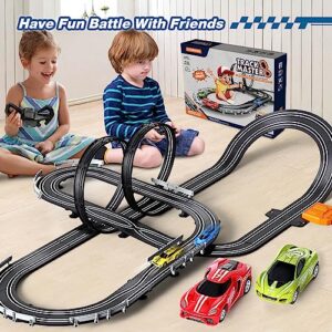 Slot Car Race Track Sets for Boys Kids,Battery or Electric Race Car Track with 4 High-Speed Slot Cars and 2 Hand Controllers,Dual Racing Game Lap Counter Circular Overpass Track Toys Age 6 7 8-12