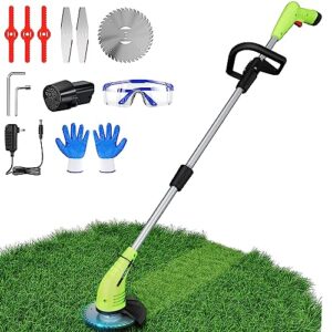 cordless lawn trimmer weed wacker - gardenjoy 12v grass trimmer lawn edger with 2.0ah li-ion battery powered and 3 types cutting blade, electric weed trimmer tool for lawn care and garden yard work