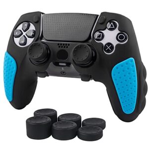 skin for dualsense edge, ergonomic soft anti-slip silicone controller grip cover case accessories set for playstation 5 dualsense edge controller with thumb grip caps (black blue)