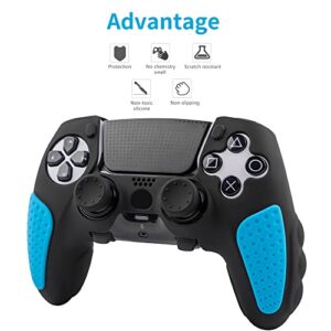 Skin for DualSense Edge, Ergonomic Soft Anti-Slip Silicone Controller Grip Cover Case Accessories Set for Playstation 5 DualSense Edge Controller with Thumb Grip Caps (Black Blue)