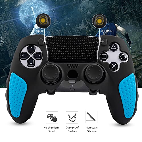 Skin for DualSense Edge, Ergonomic Soft Anti-Slip Silicone Controller Grip Cover Case Accessories Set for Playstation 5 DualSense Edge Controller with Thumb Grip Caps (Black Blue)