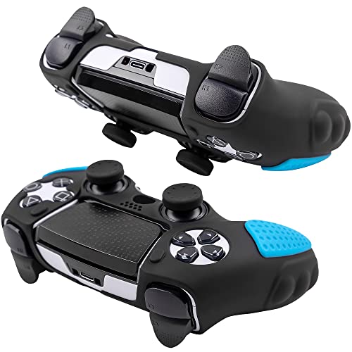 Skin for DualSense Edge, Ergonomic Soft Anti-Slip Silicone Controller Grip Cover Case Accessories Set for Playstation 5 DualSense Edge Controller with Thumb Grip Caps (Black Blue)