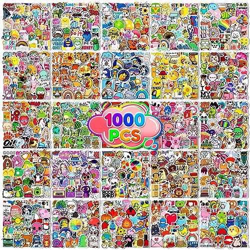 1000Pcs Cute Stickers for Kids, Water Bottle Stickers Vinyl Waterproof Stickers for Laptop Scrapbook Skateboard Cute Kawaii Sticker Packs for Teens Kids Girls