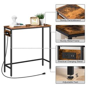 HOOBRO 2 Pack Narrow Console Table with Outlets, 29.5" Small Entryway Table, Thin Sofa Table, Side Table, Display Table, for Hallway, Bedroom, Living Room, Foyer, Rustic Brown and Black