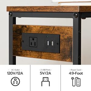 HOOBRO 2 Pack Narrow Console Table with Outlets, 29.5" Small Entryway Table, Thin Sofa Table, Side Table, Display Table, for Hallway, Bedroom, Living Room, Foyer, Rustic Brown and Black