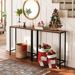 HOOBRO 2 Pack Narrow Console Table with Outlets, 29.5" Small Entryway Table, Thin Sofa Table, Side Table, Display Table, for Hallway, Bedroom, Living Room, Foyer, Rustic Brown and Black