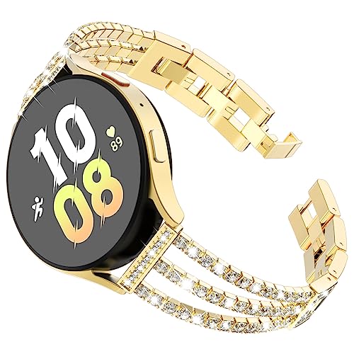 Fullife Compatible with Samsung Galaxy Watch6 Band for Women 40mm Galaxy Watch6 Classic/Galaxy Watch5 Pro/Galaxy Watch5/Galaxy Watch4/4 Classic with Crystal Bling Metal Link Bracelet Strap, Gold