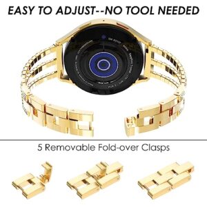 Fullife Compatible with Samsung Galaxy Watch6 Band for Women 40mm Galaxy Watch6 Classic/Galaxy Watch5 Pro/Galaxy Watch5/Galaxy Watch4/4 Classic with Crystal Bling Metal Link Bracelet Strap, Gold