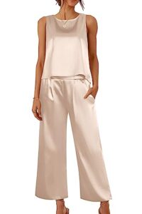 ekouaer silk pajama set for women satin pj set crop top and long pant lounge set two piece sleep set champagne m