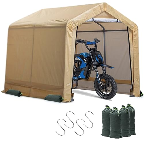 Weather Fast Outdoor Storage Shed Shelter with Roll-up Zipper Door S-Hooks and Sandbags, 6x6 Ft Waterproof and UV Resistant Portable Garage Carport, Motorcycle Bike ATV Tent Shed, Yellow