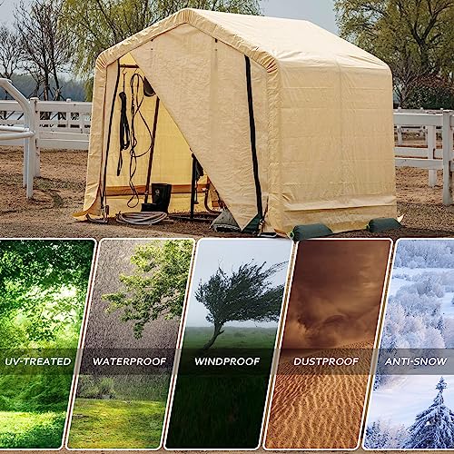 Weather Fast Outdoor Storage Shed Shelter with Roll-up Zipper Door S-Hooks and Sandbags, 6x6 Ft Waterproof and UV Resistant Portable Garage Carport, Motorcycle Bike ATV Tent Shed, Yellow