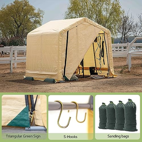 Weather Fast Outdoor Storage Shed Shelter with Roll-up Zipper Door S-Hooks and Sandbags, 6x6 Ft Waterproof and UV Resistant Portable Garage Carport, Motorcycle Bike ATV Tent Shed, Yellow