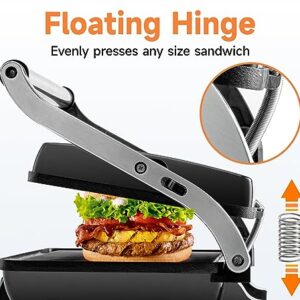 SUSTEAS 3-in-1 Electric Indoor Grill - Panini Press with Non-Stick Cooking Plates, Opens 180-Degree Gourmet Sandwich Maker, Floating Hinge Fits All Foods, Panini Press Grill with Grease Tray