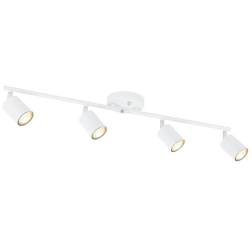 BoostArea LED 4 Light Track Lighting Kit, White 4 Way Ceiling Spot Lighting, Flexibly Rotatable Light Head for Kitchen, Living Room, Bedroom, Bulb Not Included