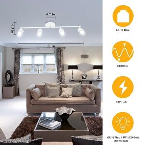 BoostArea LED 4 Light Track Lighting Kit, White 4 Way Ceiling Spot Lighting, Flexibly Rotatable Light Head for Kitchen, Living Room, Bedroom, Bulb Not Included