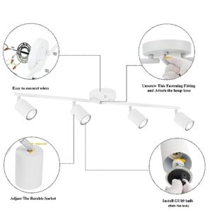 BoostArea LED 4 Light Track Lighting Kit, White 4 Way Ceiling Spot Lighting, Flexibly Rotatable Light Head for Kitchen, Living Room, Bedroom, Bulb Not Included