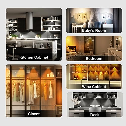 Wireless LED Puck Light with Remote,3 Color Temperatures Dimmable Under Cabinet, Closet Light, Rechargeable Under Counter Lighting,Stick On Lights for Bar,Hallway, Stairway,Kitchen (3 Pack CCT)