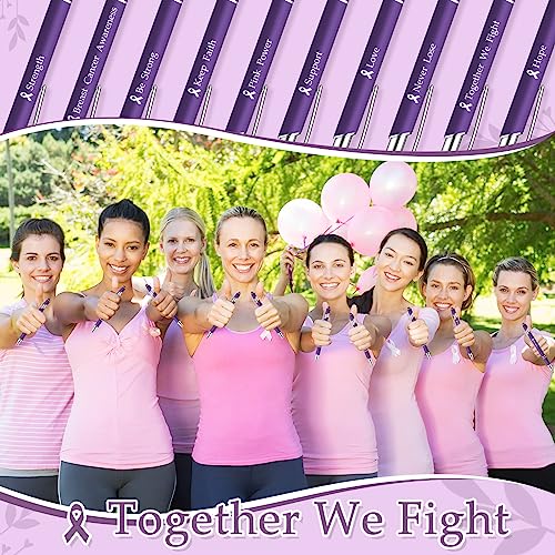 Tenceur 50 Pcs Breast Cancer Awareness Pink Ribbon Ballpoint Pen with Stylus Tip Black Ink Pens Touch Screens Breast Cancer Gifts for Women Girls Charity Social Event Office Supplies (Purple)