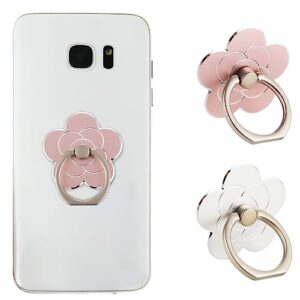 sibba 2pcs phone ring holder kickstand cellphone flower finger ring grips stand metal universal accessories compatible with smartphone, mobile phones, phone case (silver, rose gold)