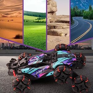 SUPERSUN Remote Control Car, 1:24 RC Stunt Car, 360 Flips Rotating RC Cars with Light Spray Effect, 6WD 2.4Ghz Electric Racing Toy Car, Birthday for Boys Kids Over 6 Years Old