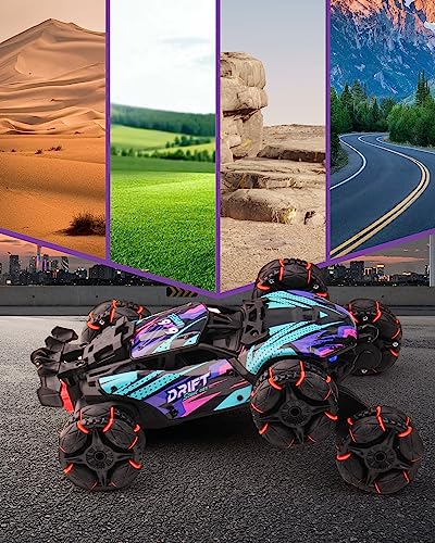 SUPERSUN Remote Control Car, 1:24 RC Stunt Car, 360 Flips Rotating RC Cars with Light Spray Effect, 6WD 2.4Ghz Electric Racing Toy Car, Birthday for Boys Kids Over 6 Years Old