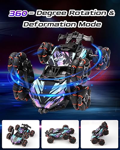 SUPERSUN Remote Control Car, 1:24 RC Stunt Car, 360 Flips Rotating RC Cars with Light Spray Effect, 6WD 2.4Ghz Electric Racing Toy Car, Birthday for Boys Kids Over 6 Years Old