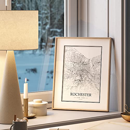 Dear Mapper Rochester United States View Abstract Road Modern Map Art Minimalist Painting Black and White Canvas Line Art Print Poster Art Line Paintings Home Decor (Set of 3 Unframed) (12x16inch)