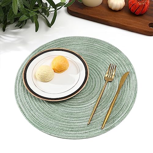 SHACOS Round Braided Placemats Set of 6 Two Tone Bicolor Woven Table Mats 15 inch Washable Dining Table Place Mats for Home Wedding Party, Sage Green White