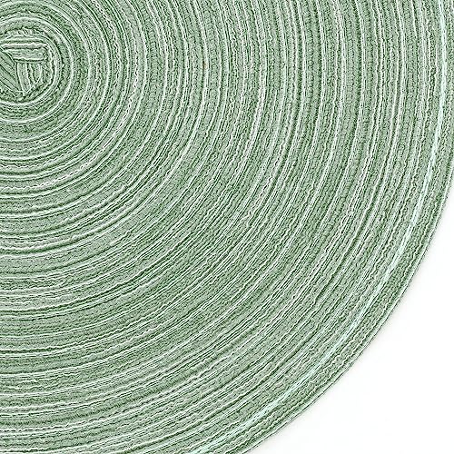 SHACOS Round Braided Placemats Set of 6 Two Tone Bicolor Woven Table Mats 15 inch Washable Dining Table Place Mats for Home Wedding Party, Sage Green White