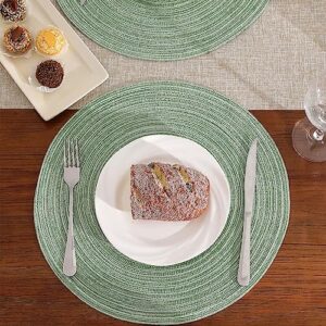 SHACOS Round Braided Placemats Set of 6 Two Tone Bicolor Woven Table Mats 15 inch Washable Dining Table Place Mats for Home Wedding Party, Sage Green White