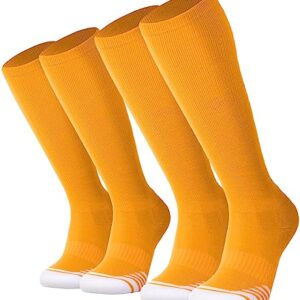 FITRELL 2 Pack Baseball Soccer Softball Socks for Kids Youth Men & Women Over-the-Calf Knee High Socks, nfl, Gold/Yellow, Medium