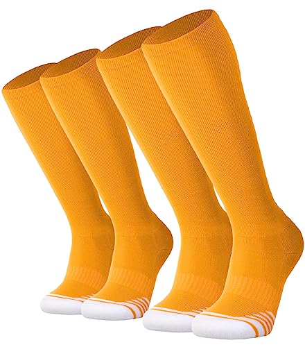 FITRELL 2 Pack Baseball Soccer Softball Socks for Kids Youth Men & Women Over-the-Calf Knee High Socks, nfl, Gold/Yellow, Medium