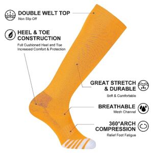 FITRELL 2 Pack Baseball Soccer Softball Socks for Kids Youth Men & Women Over-the-Calf Knee High Socks, nfl, Gold/Yellow, Medium