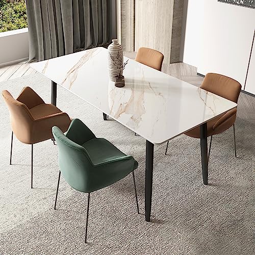 VVSmriti Dining Table / 55 Inch Rectangular White Kitchen Table with Sintered Stone Table Top and Metal Legs/Modern Dinner Table for Dining Room