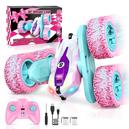 LET'S GO! RC Cars Toys for Girls Remote Control Stunt Car Outdoor Toy for 4 5 6 7 8 9 Year Old Girl Boys Kids Gifts Double Sided 4WD Race Car 360°Flip Birthday Gift for Girls Boys Kid Age 8-12