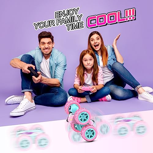 LET'S GO! RC Cars Toys for Girls Remote Control Stunt Car Outdoor Toy for 4 5 6 7 8 9 Year Old Girl Boys Kids Gifts Double Sided 4WD Race Car 360°Flip Birthday Gift for Girls Boys Kid Age 8-12