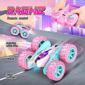 LET'S GO! RC Cars Toys for Girls Remote Control Stunt Car Outdoor Toy for 4 5 6 7 8 9 Year Old Girl Boys Kids Gifts Double Sided 4WD Race Car 360°Flip Birthday Gift for Girls Boys Kid Age 8-12