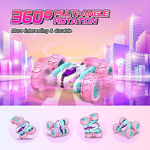 LET'S GO! RC Cars Toys for Girls Remote Control Stunt Car Outdoor Toy for 4 5 6 7 8 9 Year Old Girl Boys Kids Gifts Double Sided 4WD Race Car 360°Flip Birthday Gift for Girls Boys Kid Age 8-12